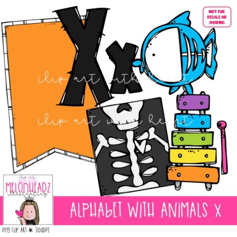 Alphabet with Animals X clip art MINI - Melonheadz