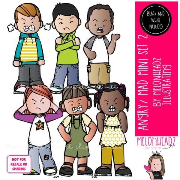 Angry Mad clip art 2, feelings, expressions, emotions MINI - Melonheadz