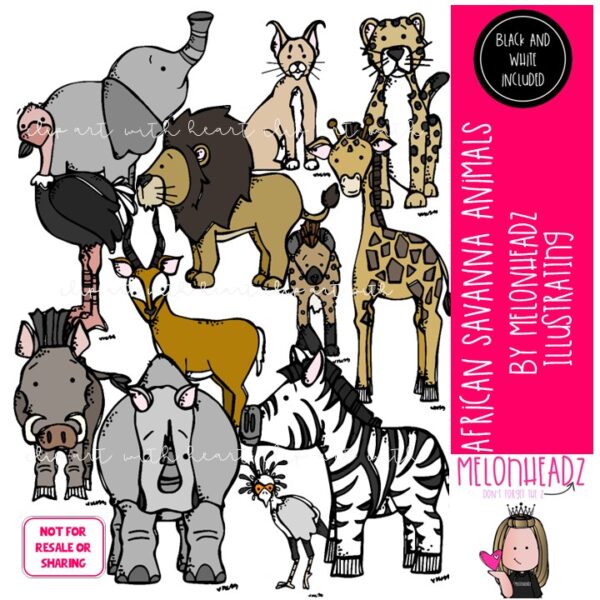 African Savanna Animals clip art, Zoo COMBO PACK - Melonheadz
