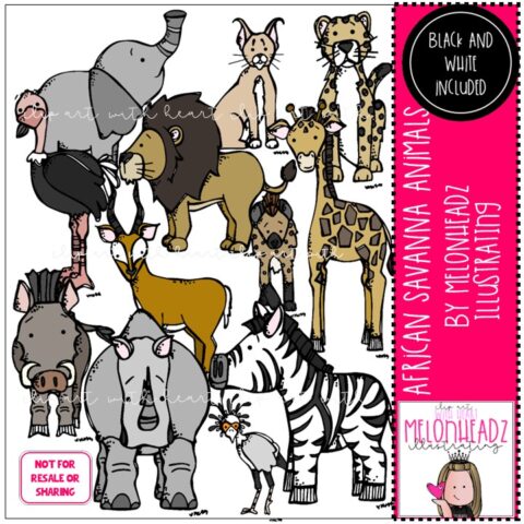 African Savanna Animals clip art digi stamps COMBO PACK - Melonheadz ...