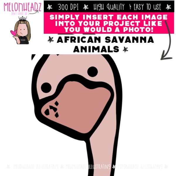African Savanna Animals clip art, Zoo COLORED Version - Melonheadz