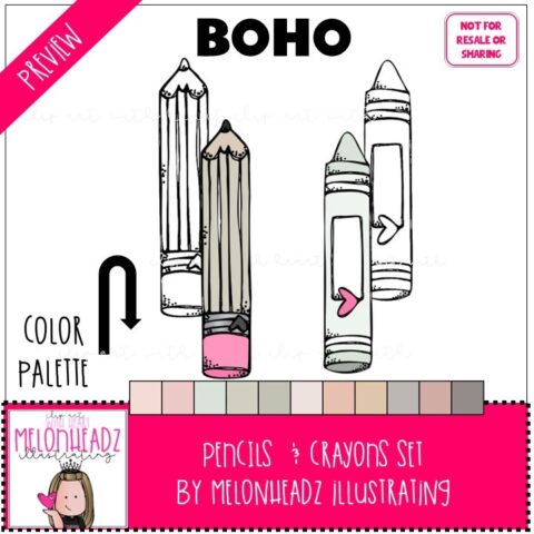 Pencils and Crayons clip art BOHO - Melonheadz
