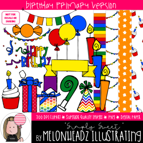 Birthday clipart – Digi Stamps {Simply Sweet} Digital Paper – Primary ...
