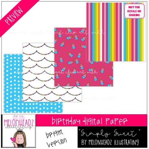 Birthday clipart – Digi Stamps {Simply Sweet} Digital Paper – BRIGHT ...