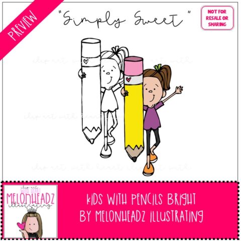 Kids with Pencils clip art digi stamps {Simply Sweet} BRIGHT - Melonheadz