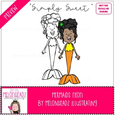 Mermaid clip art digi stamps {Simply Sweet} NEON - Melonheadz