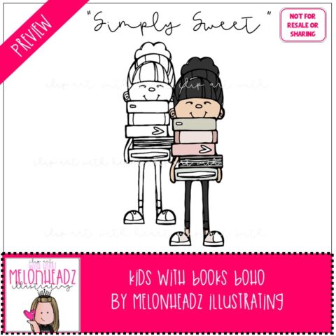 Kids with Books clip art digi stamps {Simply Sweet} BOHO - Melonheadz