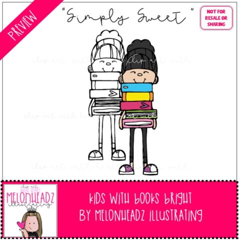 Kids with Books clip art digi stamps {Simply Sweet} NEON # - Melonheadz