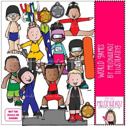 World Games clip art digi stamps COLORED Version | Melonheadz Illustrating