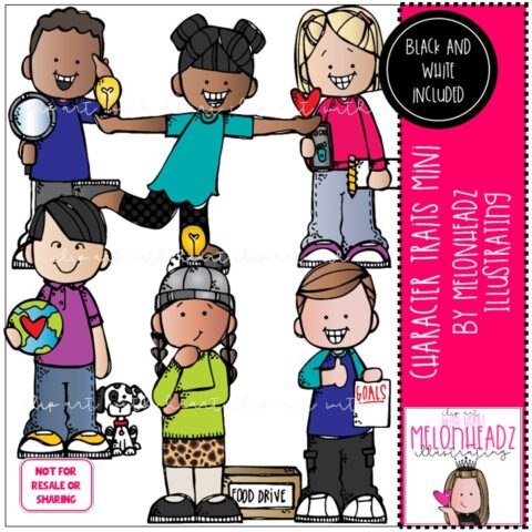 Character Traits clip art digi stamp Mini - Melonheadz