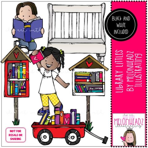 Library Littles clip art digi stamp Mini - Melonheadz Illustrating
