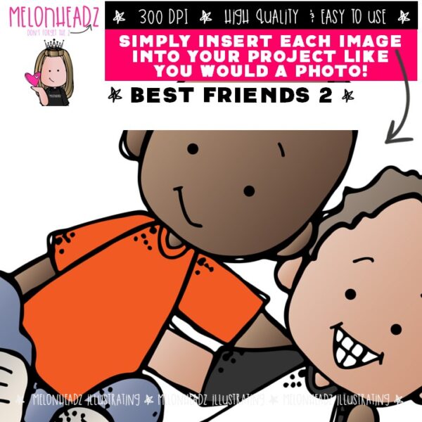 Best Friends 2 clip art, kids, Buddies COLORED Version - Melonheadz