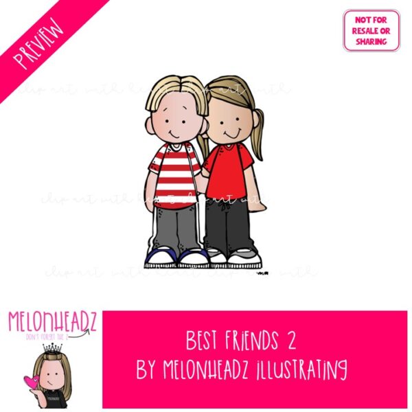 Best Friends 2 clip art, kids, Buddies COLORED Version - Melonheadz
