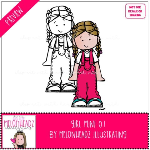 Girl 01 clip art, kidlette clip art, kid clip art digi stamp Mini ...
