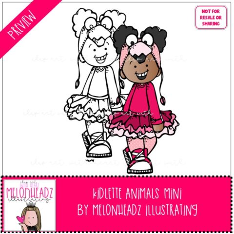 Kidlette Animals set 2 clip art digi stamp Mini - Melonheadz Illustrating