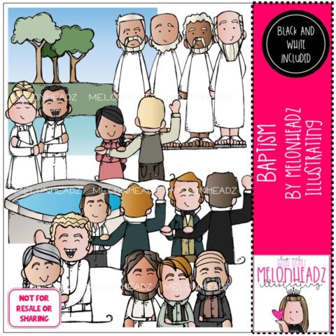 Baptism LDS History clip art digi stamp COMBO PACK - Melonheadz