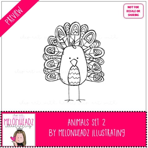 Animals set 2 clip art digi stamps BLACK AND WHITE - Melonheadz