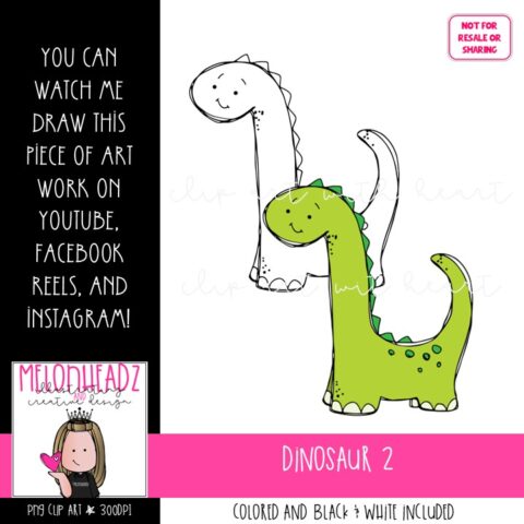 Dinosaur 2 clipart digi stamp (Reel) - Melonheadz