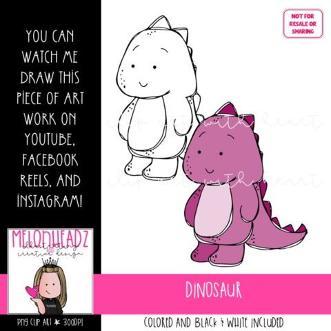 Chubby Dinosaur clipart digi stamp (Reel) - Melonheadz