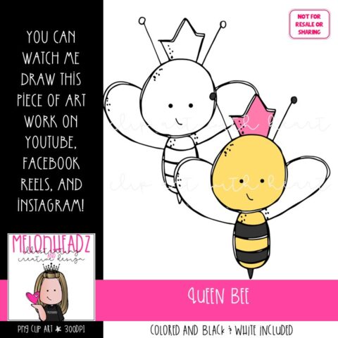 Queen Bee clipart digi stamp (Reel) - Melonheadz
