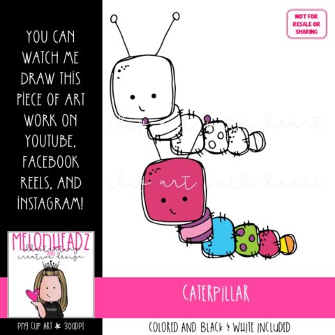 Caterpillar clipart digi stamp (Reel) - Melonheadz