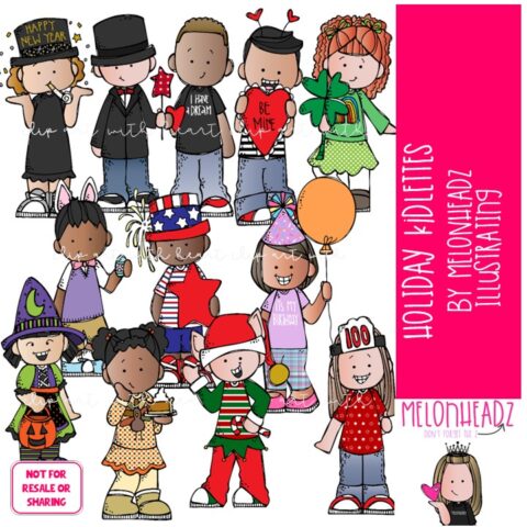 Holiday Kidlette clip art, birthday clip art, costume clip art COLORED ...