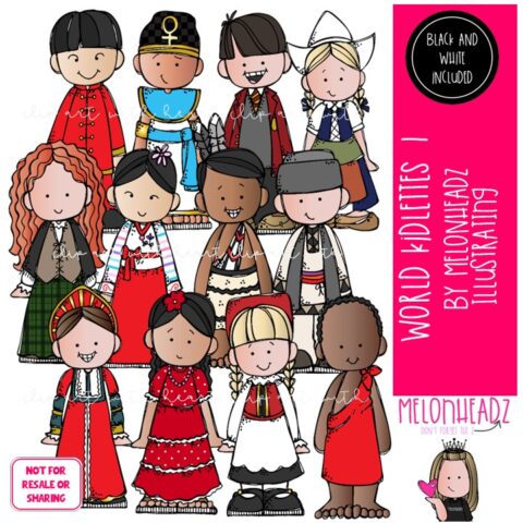 World Kidlettes clip art, Around the world clip art COMBO PACK - Melonheadz