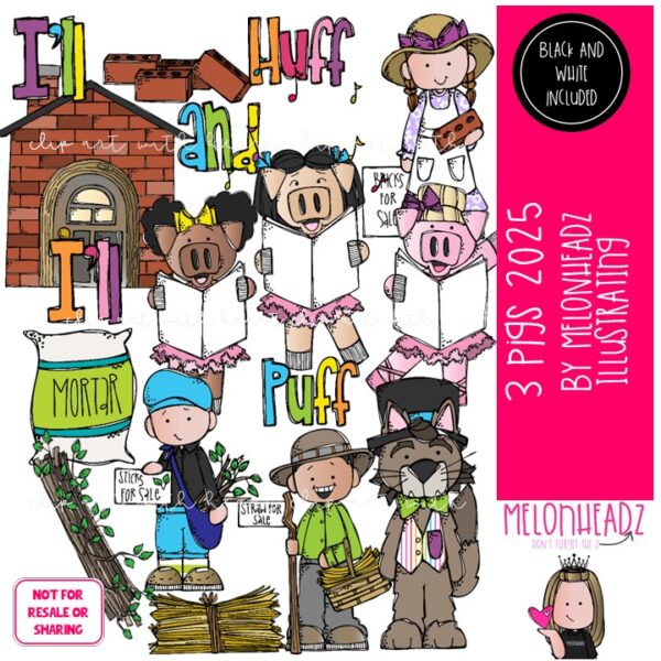 3 Pigs clip art 2025, Literature, Fairy Tale, Book Companion COMBO PACK ...