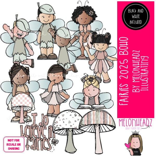 Fairies clip art 2025, Mushroom, Pixie COMBO PACK BOHO - Melonheadz