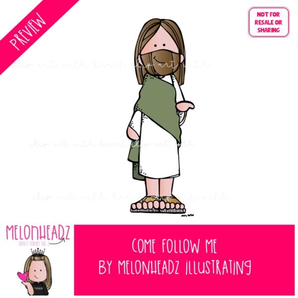 Come follow Me clip art, LDS, Jesus COLORED Version - Melonheadz