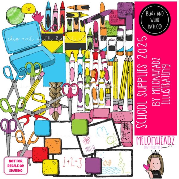 School Supplies clip art, Office Supply clip art COMBO PACK - Melonheadz