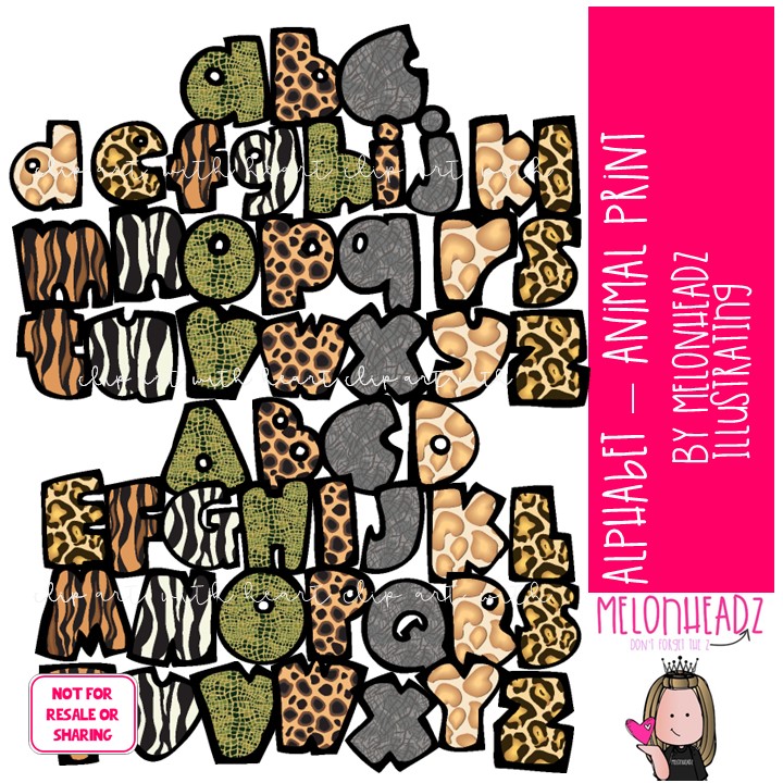 Animal Print Alphabet clip art, ABCs clip art, Letters clip art COLORED ...