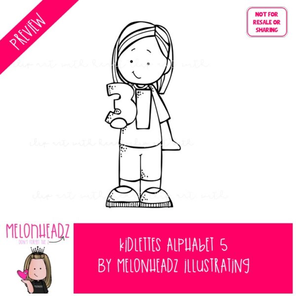 Kidlettes Alphabet 5 clip art, Number clip art BLACK AND WHITE - Melonheadz