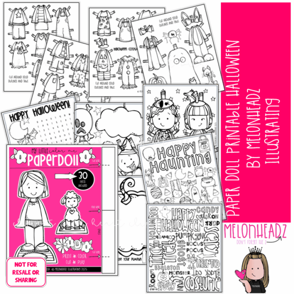 Paper Doll Printable and Activity book Halloween (Pink Version ...