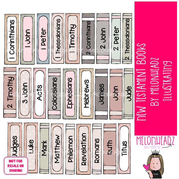 New Testament Books clip art, Bible, Printable PDF COLORED Version ...