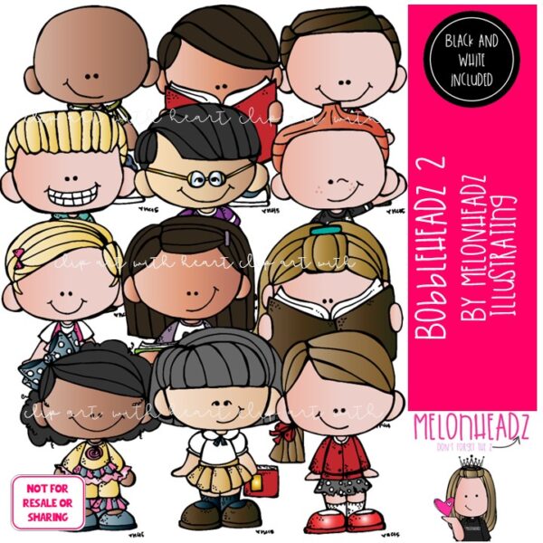 Bobbleheadz 2 clip art, kid COMBO PACK - Melonheadz