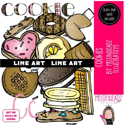 Cookie clip art, alphabet, food LINE ART and BLACK AND WHITE - Melonheadz